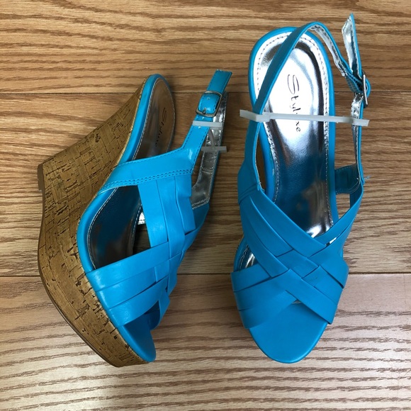 Styluxe | Shoes | Styluxe Mummy Blue Turquoise Cork Wedge | Poshmark